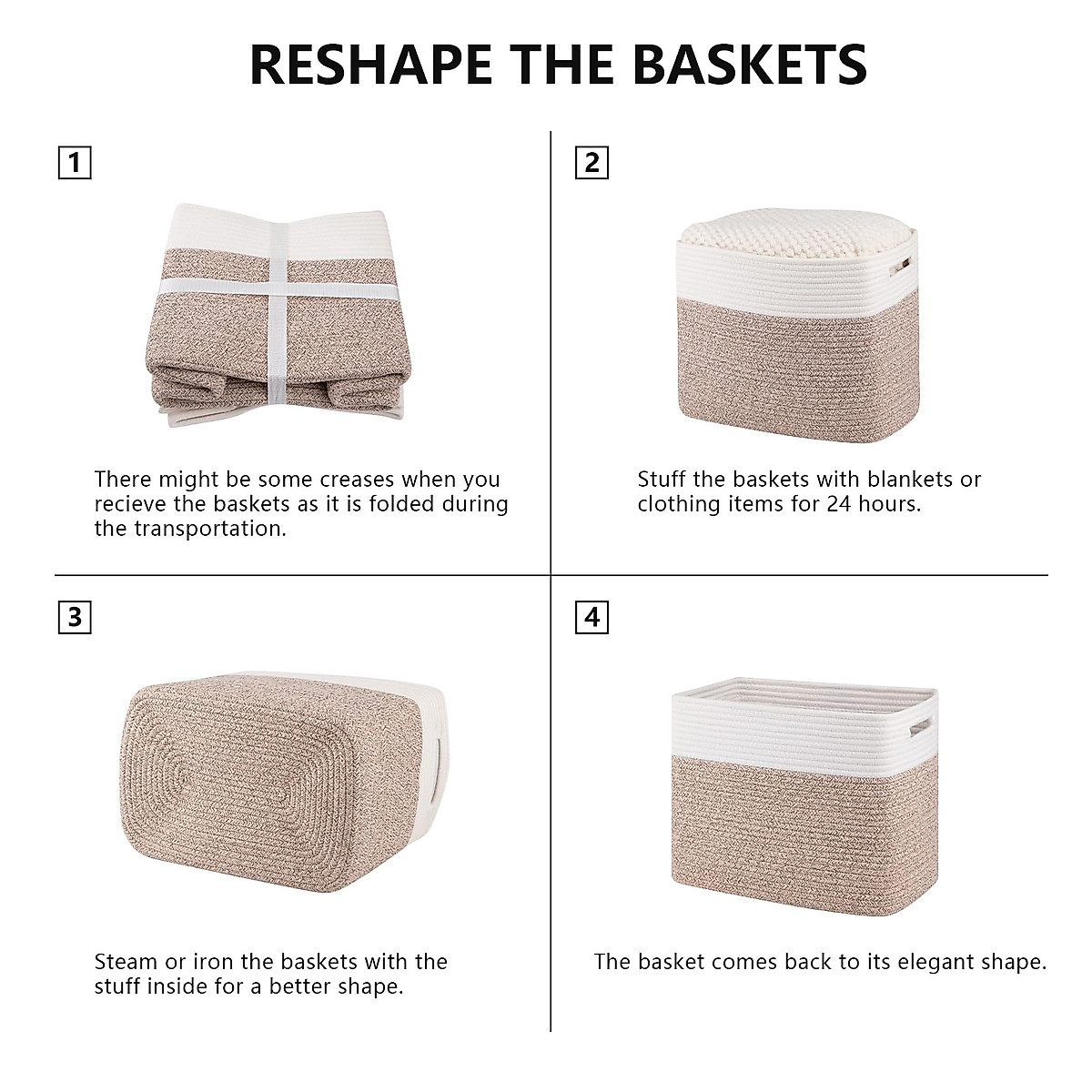 OIAHOMY Storage baskets for Shelf, Toy Storage Basket, Collapsible Storage Bins, Blanket Basket Living Room, Closet Storage for Bedroom, 15 x 9.8 x 11.8 Inches-Pack of 2-Brown