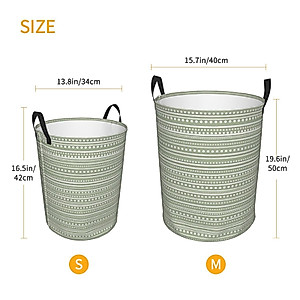 Bamanko Dotted Striped Mudcloth Sage Green Laundry Basket Waterproof Collapsible Round Laundry Hamper Toys Clothes Organizer Gift Basket For Room Medium