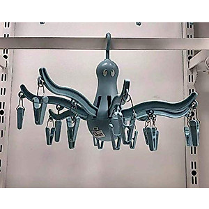 DODXIAOBEUL PRESSA 8-Claw Octopus Hanging Dryer 16 Clothes pegs, Easy to fold and Place -Turquoise