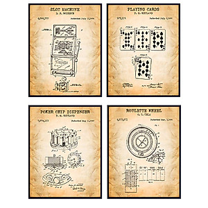 Las Vegas Gambling Patent Art Prints Vintage Wall Art Poster Set - Chic Rustic Home Decor for Game Room, Office, Man Cave - Gift for Poker, Roulette, Blackjack, Slot Machine Fans, 8x10 Photo Unframed