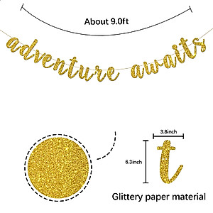 Adventure Awaits Banner, Wedding Engagement Party Bunting Decor, Congrats Grad, Birthday Retirement Sign Graduation Party Decorations Gold Glitter