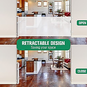 110 Inch Extra Wide Baby Gate for Large Openings Retractable Baby Gates Indoor Outdoor Extra Long Baby Gate for Doorway Stair Gates for Kids or Pets Extra Large Dog Gate for Stairs (35"Tallx110"Wide)