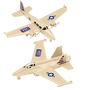 TimMee Prop Plane & Fighter Jet - Tan Plastic Army Men Airplanes US Made