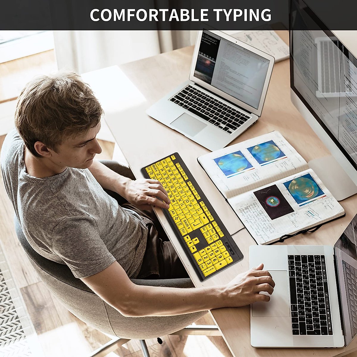 Adadmei Large Print Computer Keyboard, Wired USB High Contrast Keyboard, Oversized Big Letters Keyboard for Visually Impaired Low Vision Individuals, Seniors, Students, Computer Beginners