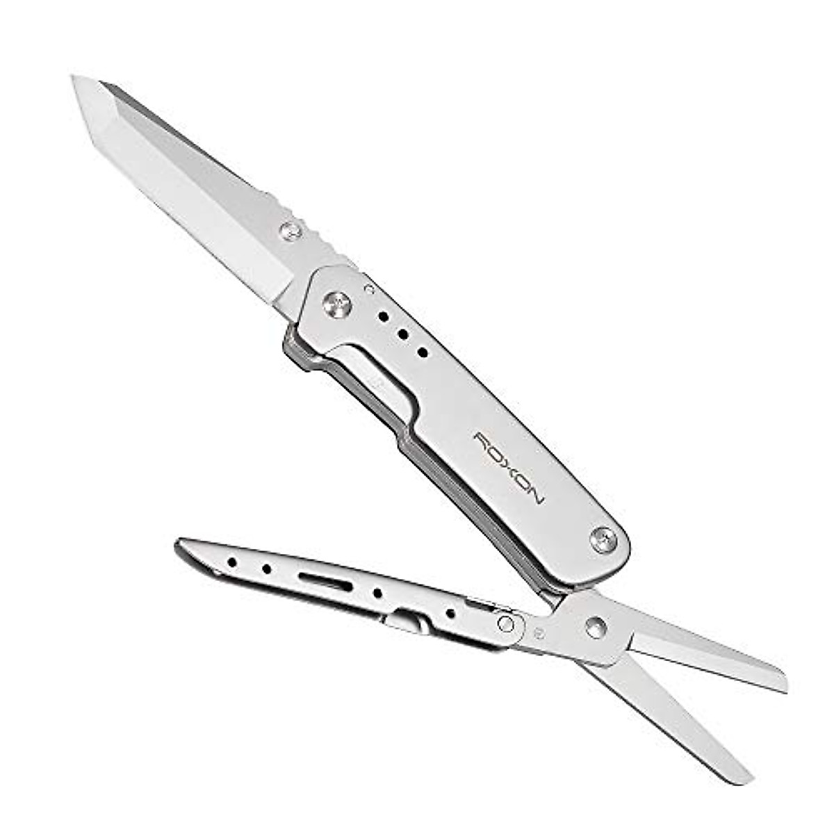 Roxon S501 Folding Pocket Knife and Scissors 2 in 1 Must-have at Home EDC Multi tool with Belt Clip, Perfect for Housework, Rescue, Hunting, Survival, Fishing, Hiking, Camping