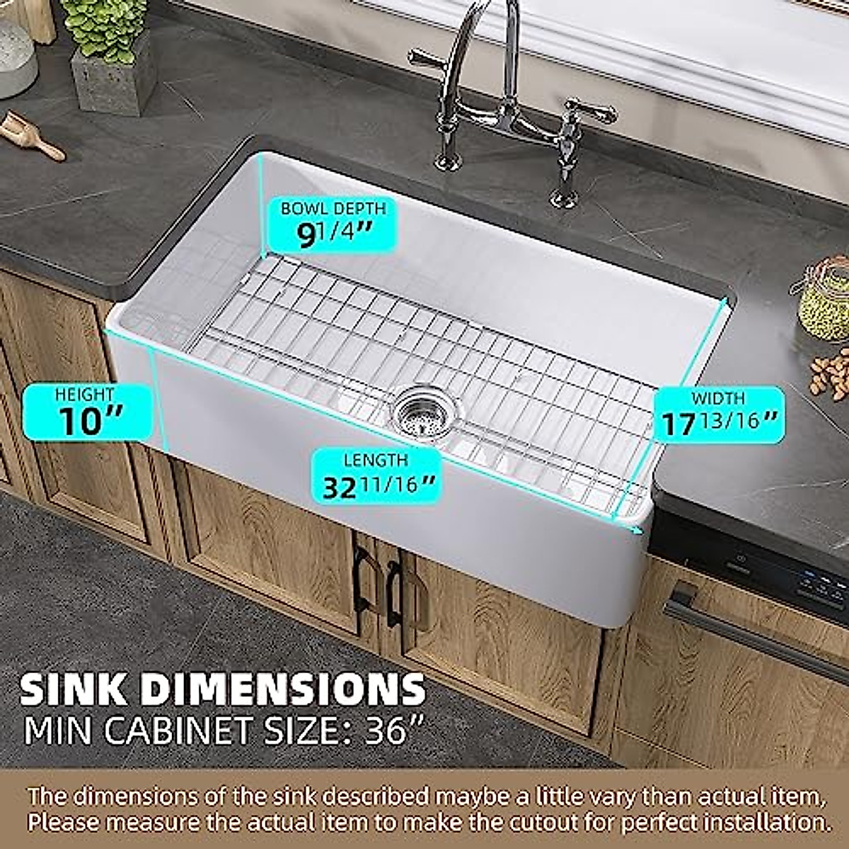 ZUAGCO White Farmhouse Sink 33 inch Fireclay Apron Front Farm Sink Large Capacity Deep Single Bowl Kitchen Sinks with Accessories Protective Bottom Grid and Strainer