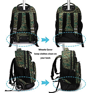 Tilami Rolling Backpack 18 inch with Pencil Case Wheeled Laptop Bag, camouflage