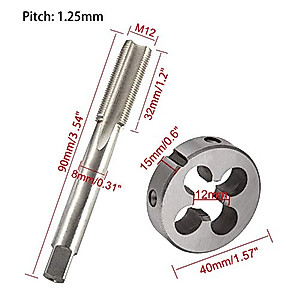 M12 x 1.25mm HSS Metric Tap And Die Set Thread Tap And Round Thread Die Right Hand HSS Taper Silver Tone (2Pcs)