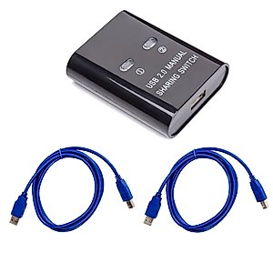 1Printer Sharing Switch, Manual Switcher Adapter, 2 Computer Share 1 Printer Scanner USB Device Hub with 2 Pack Male Cables