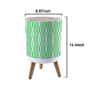 Small Trash Can with Lid Full Seamless Vertical Lines Texture Colorful Women Dress Fabric Print Waste Bin with Wood Legs Press Cover Wastebasket Round Garbage Bin for Kitchen Bathroom Bedroom Office