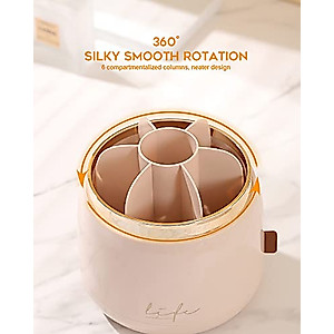 Y.duck Pink Makeup Brush Holder with Lid - 360 Rotating Makeup Organizer for Vanity - Dustproof Make Up Organizers and Storage-With Makeup Brush Cleaner Mat (White)