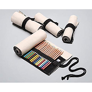 Handmade Canvas Pencil Roll Wrap 36/48/72 Holes, Multiuse Roll Up Pencil Case Large Capacity Pen Curtain for Coloring Pencil Holder Organizer (36-Slots, White)