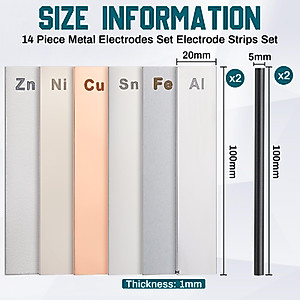 Gisafai 14 Piece Metal Electrodes Set Electrode Strips Set 2 Aluminum 2 Copper 2 Zinc 2 Nickel 2 Tin 2 Iron and 2 Carbon for Scientific Experiments Electroplating Plating
