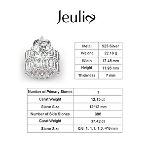 Jeulia Cushion Cut Three Sided Pave Sterling Silver Eternity Ring Cubic Zirconia Art Deco Halo Wedding Engagement Anniversary Rings Set (silver, 7)