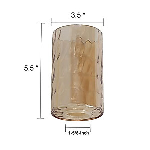 Voguad 2 Pack Hammered Glass Lamp Shade Amber Colored, Cylinder Glass Light Fixture Shade Replacement, Water Ripple Glass Globe for Chandelier, Wall Sconce, Pendant Light, 1 5/8 inch Fitter