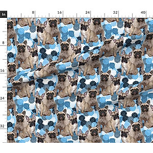 Spoonflower Fabric - French Bulldog Animals Dogs Puppies Pawprint Flowers Printed on Petal Signature Cotton Fabric Fat Quarter - Sewing Quilting Apparel Crafts Decor