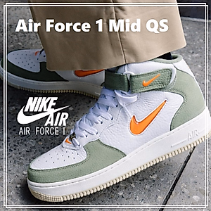 Nike mens Air Force 1 Mid Qs, White/Oil Green/Sail/Total Ora, 10