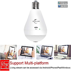 Full HD 1080P Light Bulb Camera,FISH-EYE LENS 360° Wireless Security IP Panoramic Camera, 2.4GHz WiFi Dome Surveillance Cameras, IR Motion Detection, Night Vision, Alarm for Office/Baby/Pet Monitor