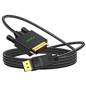 UVOOI DisplayPort to DVI Cable 6 Feet, DP Display Port to DVI D Cable Adapter Male to Male Cord [Nylon Braided] for Monitor Desktop, PC, Laptop, HDTV, Projector, and More