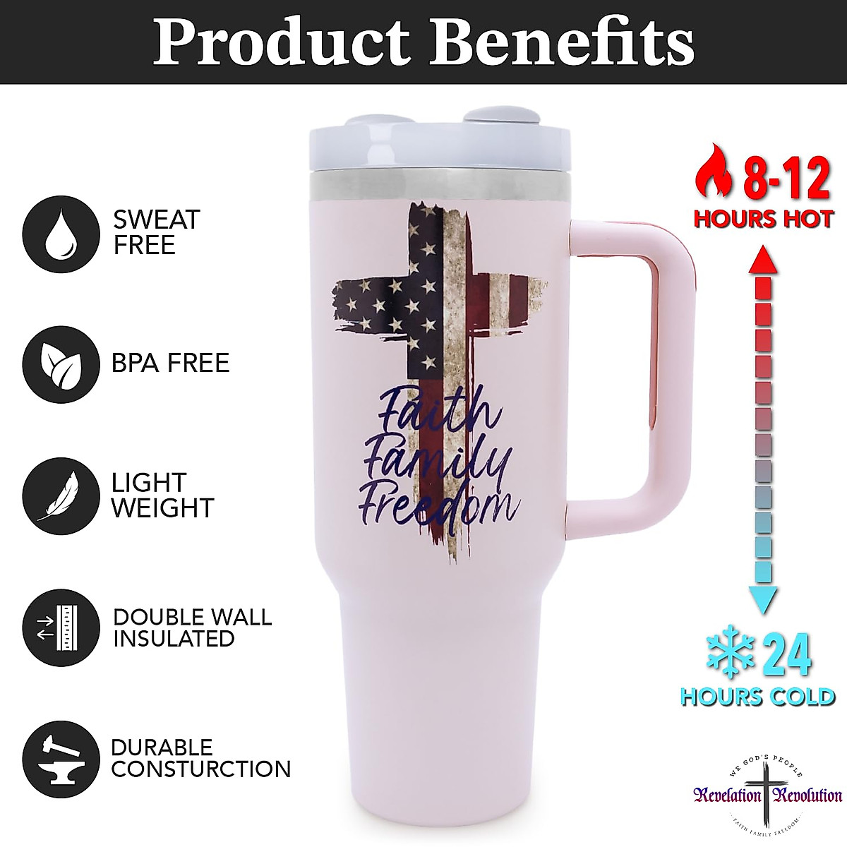 40oz Inspirational & Encouraging Christian Tumbler, Child of God Stainless Steel Coffee Cup, Insulated Bible Verse Travel Cup with Handle Straw, Laser Engraved Religious Gifts for Baptisms & Birthdays