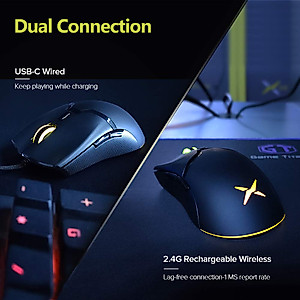 DeLUX M800DB Gaming Mouse Wireless, Lightweight (70g/2.47oz), 50 Hour Battery, PAW3335 16000DPI Sensor, Ultralight Weave Cable, 6 Programmable Buttons, and RGB Lighting (Black)