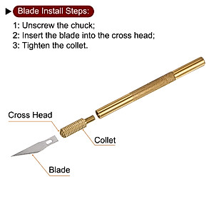 HARFINGTON 1set (11pcs) Art Craft Knife Set 1pcs Hobby Exacto Knife Brass Handle & 10pcs Spare Blades with Plastic Box for Scrapbooking Stencil DIY Precision Crafting, Gold Tone