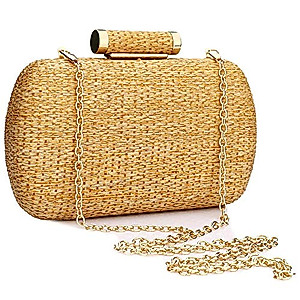 YYW Straw Clutch Purse for Women Wedding Hand-Woved Evening Straw Handbag Party Wedding Summer Beach Bag Wicker clutch (Gold)