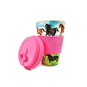 TINYMILLS Horses Floral 14oz Travel Mug - Eco-Friendly Reusable Plant Fiber Travel Mug Birthday Gift Equestrian Horse Lover