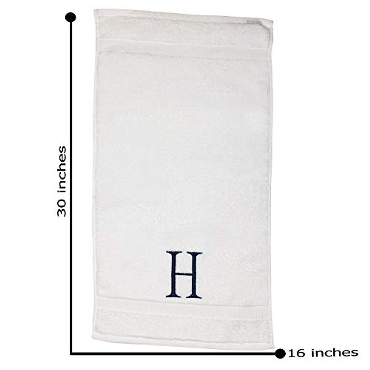 Monogrammed Hand Towels for Bathroom - Luxury Hotel Quality Personalized Initial Decorative Embroidered Bath Towel for Powder Room, Spa - GOTS Organic Certified - Set of 2 Navy Letter H