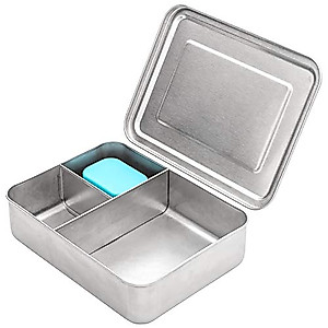 WeeSprout 18/8 Stainless Steel Bento Box (Large) - 3 Compartment Metal Lunch Box, for Kids & Adults, Bonus Dip Container, Fits in Lunch & Work Bags, Dishwasher & Freezer Friendly