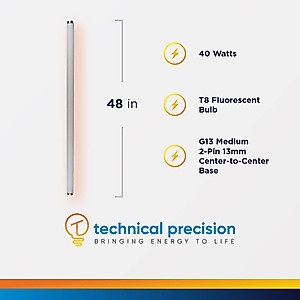 Technical Precision 34W Linear Fluorescent Light Bulb - Replacement for Philips F34CW/RS/EW/Alto Tuff Coated Light Bulb 4100K Cool White - G13 Medium Bi Pin Base - T12 4Ft Tube - 1 Pack