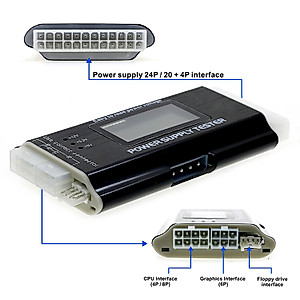 Optimal Shop 20+4 Pin LCD Computer Power Supply Tester for SATA IDE HDD ATX ITX BYI Connectors-Black