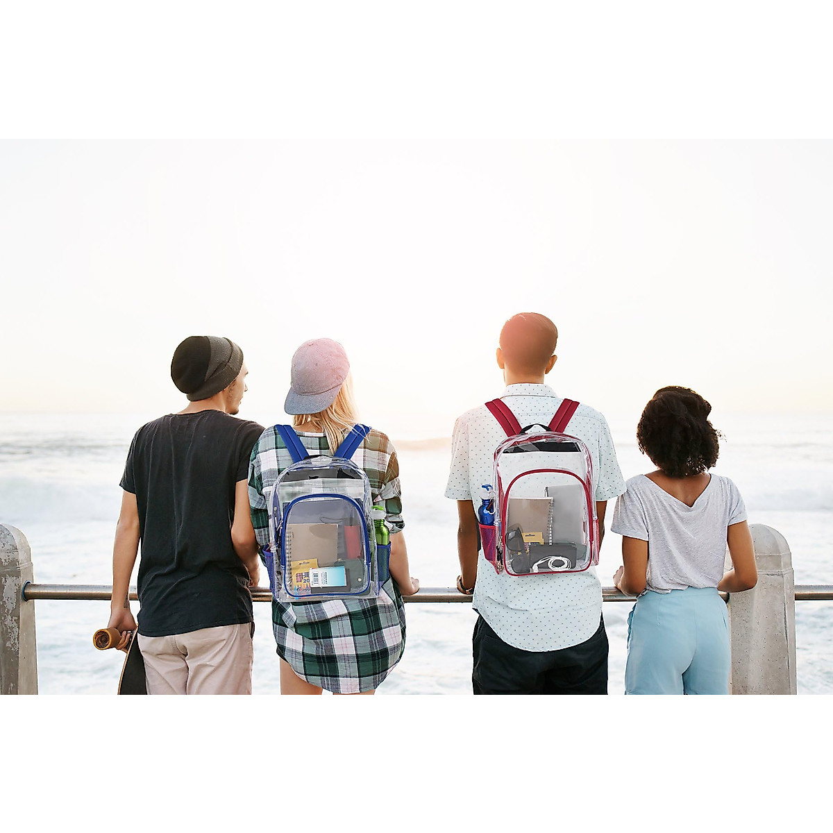 Clear Backpack with Pockets for Kids, Women, Men, Beach, School Transparent Heavy Duty See Through Backpack (Black)