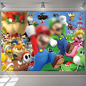 7X5FT Super Brothers Backdrop Birthday Decoration Cartoon Video Game Super Bros Fans Party Supplies for Kids Family Cake Table Photo Props