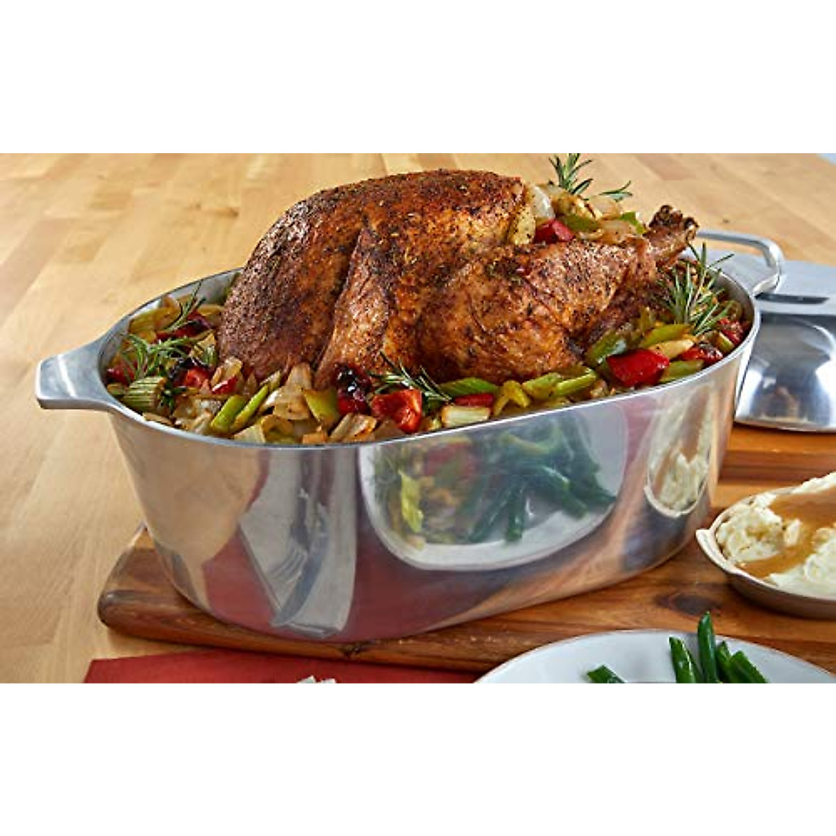 IMUSA USA Heavy Duty Cajun Oval Cast Aluminum Roaster 18", Silver
