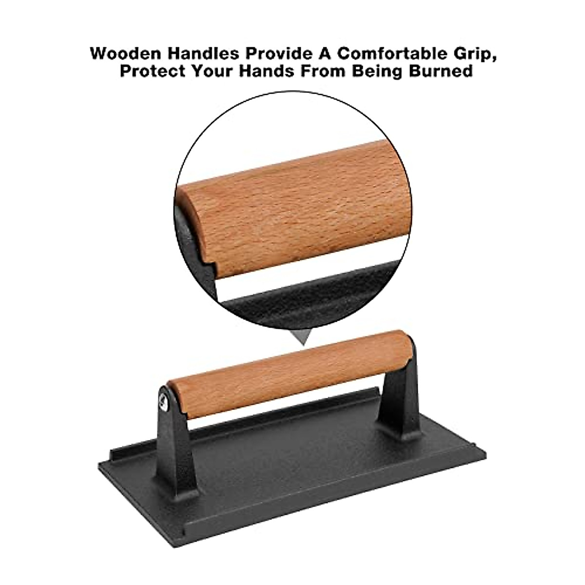 only fire Cast Iron Meat Press Grill Press with Wooden Handle, Great for Squeezing Fat from Meats, Flattening Bacon, Paninis, and Burgers