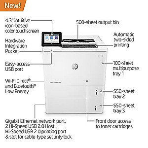 HP LaserJet Enterprise M612x Monochrome Printer with built-in Ethernet, 2-sided printing & extra paper tray (7PS87A), White
