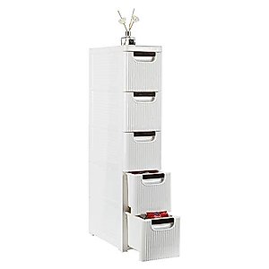 5 Storage Drawer Rolling Cart Organizer and Storage,Plastic Unit on Wheels Narrow Slim Bathroom Storage Cabinet Organizer (5-Tire)