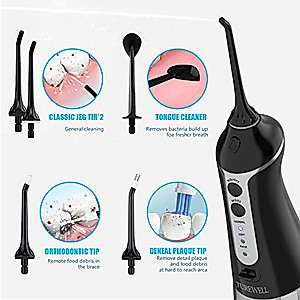 TUREWELL Water Flossing Cordless Oral Irrigator - 300ML Portable IPX7 Waterproof Water Teeth Cleaner, 3 Modes Water Cordless Oral Irrigator for Teeth/Braces, 5 Water Jet Tips for Travel & Family Use