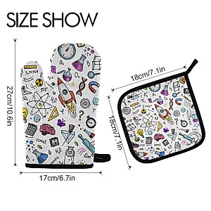 Oyihfvs Physics Maths Astronomy Oven Mitts Pot Holders Sets Heat Resistant Kitchen Oven Gloves Potholder Hot Pads for Cooking Baking Microwave Grill