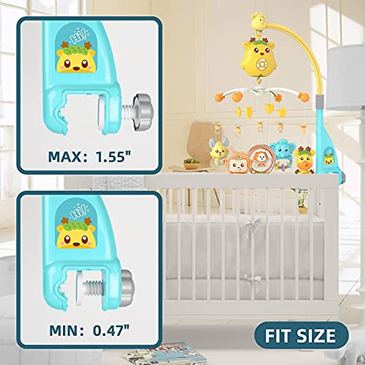 Yuanlebao Crib Mobile for Pack and Play,Baby Crib Toys with Light and Music, Rotation,Timing, Toddlers Toy for Remote Lamp, Projector for Crib Accessories,Nursery Toys for Infant 3M+（Yellow）