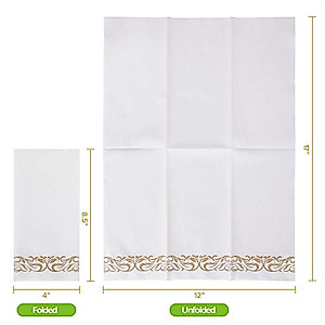 FOCUSLINE Disposable Linen-Feel Guest Towels [Pack of 100, 12" x 17"], Cloth-Like Paper Hand Towels Soft and Absorbent Bathroom Napkins, Party Napkins for Weddings, Dinners, or Events, Gold