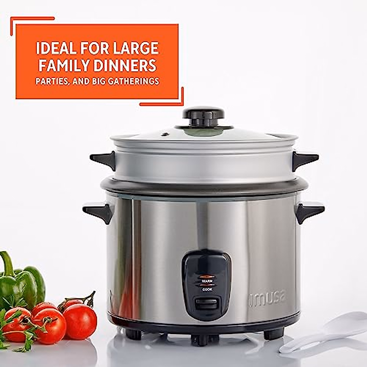 IMUSA USA GAU-00023 Electric Rice Cooker with Steam Tray 10-Cup Uncooked Rice (20-Cup Cooked Rice), Stainless Steel