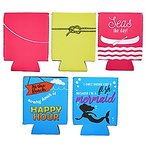 12 oz Beach Themed Neoprene Can Cooler Sleeves for Soda, Beer, Beverages (12 Pack)
