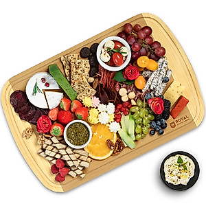 Bamboo Cutting Boards for Kitchen, Wood Chopping Boards with Juice Groove, Wooden Cutting Board for Vegetables, Fruit and Cheese | Charcuterie Serving Tray XL, 18” x 12”