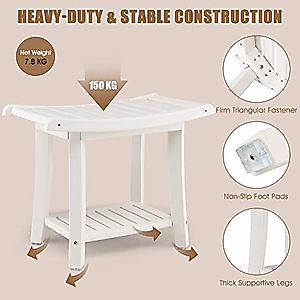 COSTWAY Shower Bench for Inside Shower, Waterproof Shower Seat Stool with Storage Shelf for Shaving Legs and SPA, Bath Shower Chair for Seniors Adults Disabled (Creamy White)