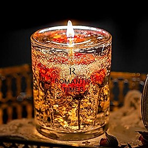 Romantic Times Jelly Scented Candles Real Flower Essential Oil Incense Candle Soothing Fragrance Cup 7.4 Oz Burning 50 Hours Floral Decorative (Velvet Rose)