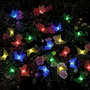 cuzile Outside Solar Light Garden Lights Waterproof 12 Fiber Optic Butterfly Shaped Solar Powered Fairy Lights for Christmas Tree Home Holiday Fence Yard Wedding Patio Party Decoration Multicoloured