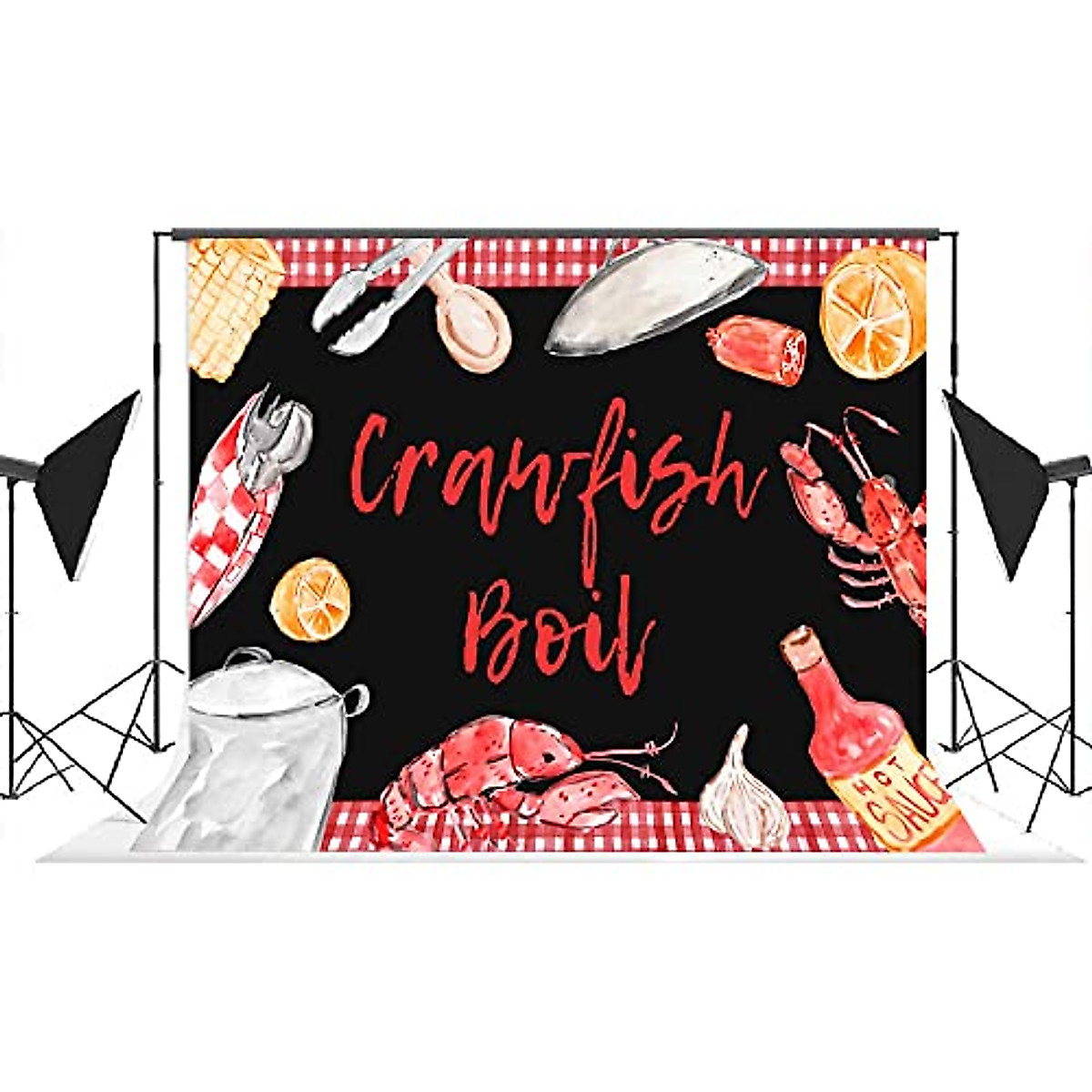 Lofaris Crawfish Boil Backdrop Sign Large Block Party Birthday Banner Decoration Crawfish Boil Party Supplies Photograph Background Indoor Outdoor Banner Decorations Cake Table Studio Props 7x5ft