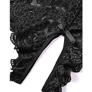 Women One Piece Lingerie Sexy Teddy V Neck Bodysuit Lace Nightie (Black, Medium)